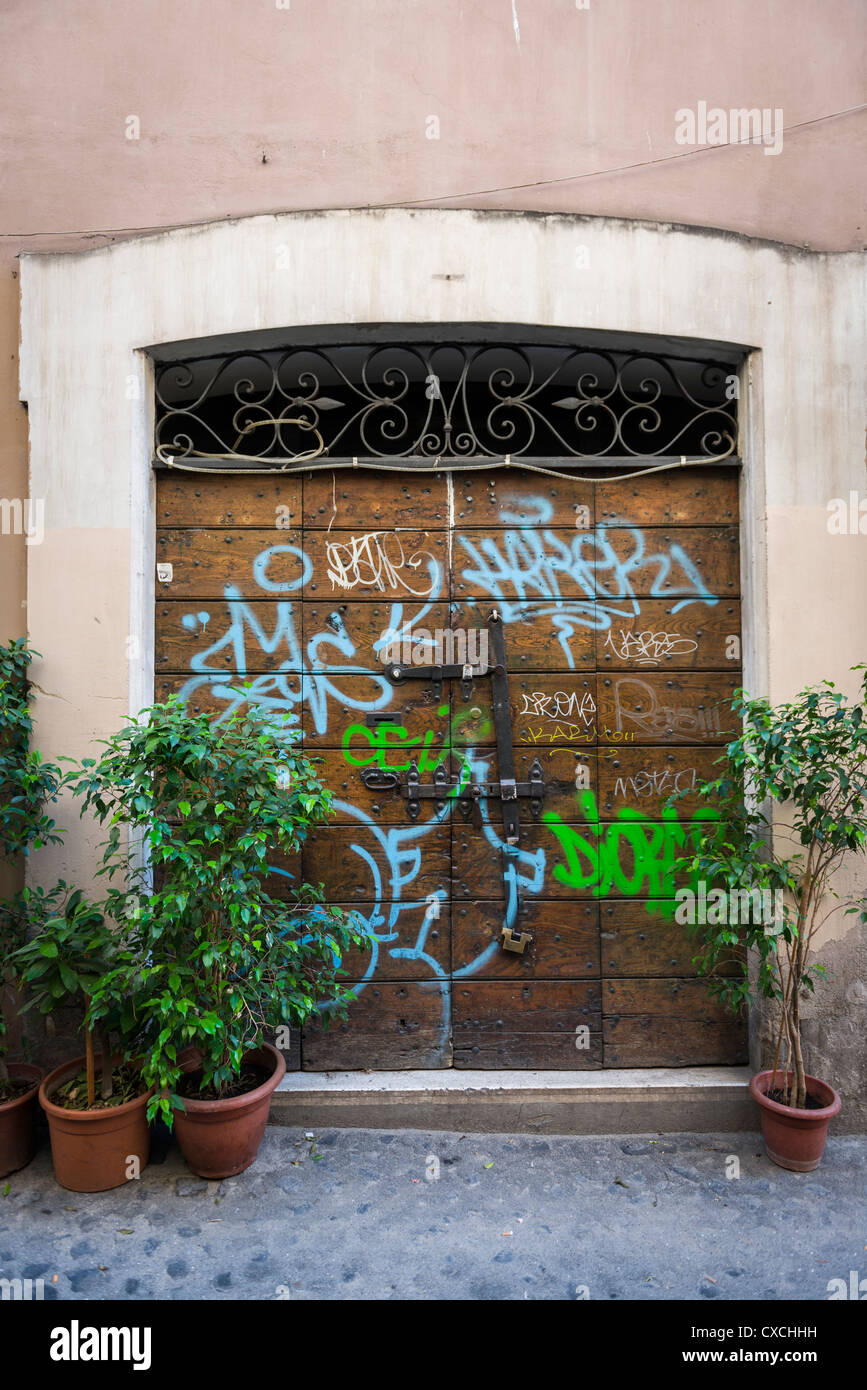 Wall details with graffiti on the streets of Rome, Roma, Italy, Italia ...