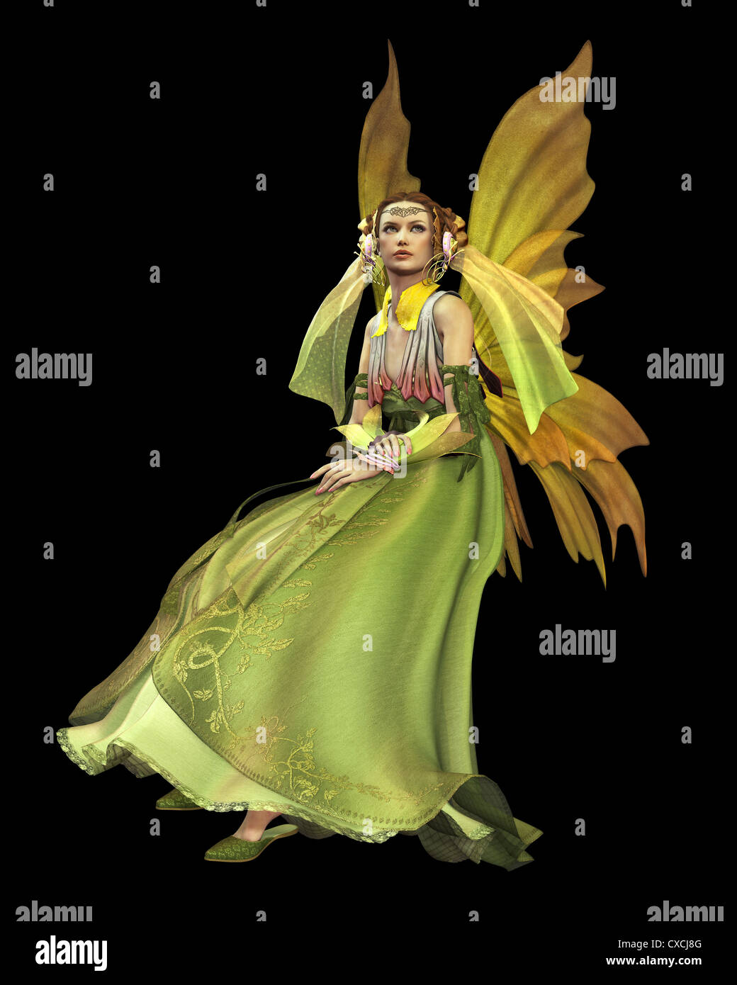 a magical fairy in a green dress Stock Photo - Alamy