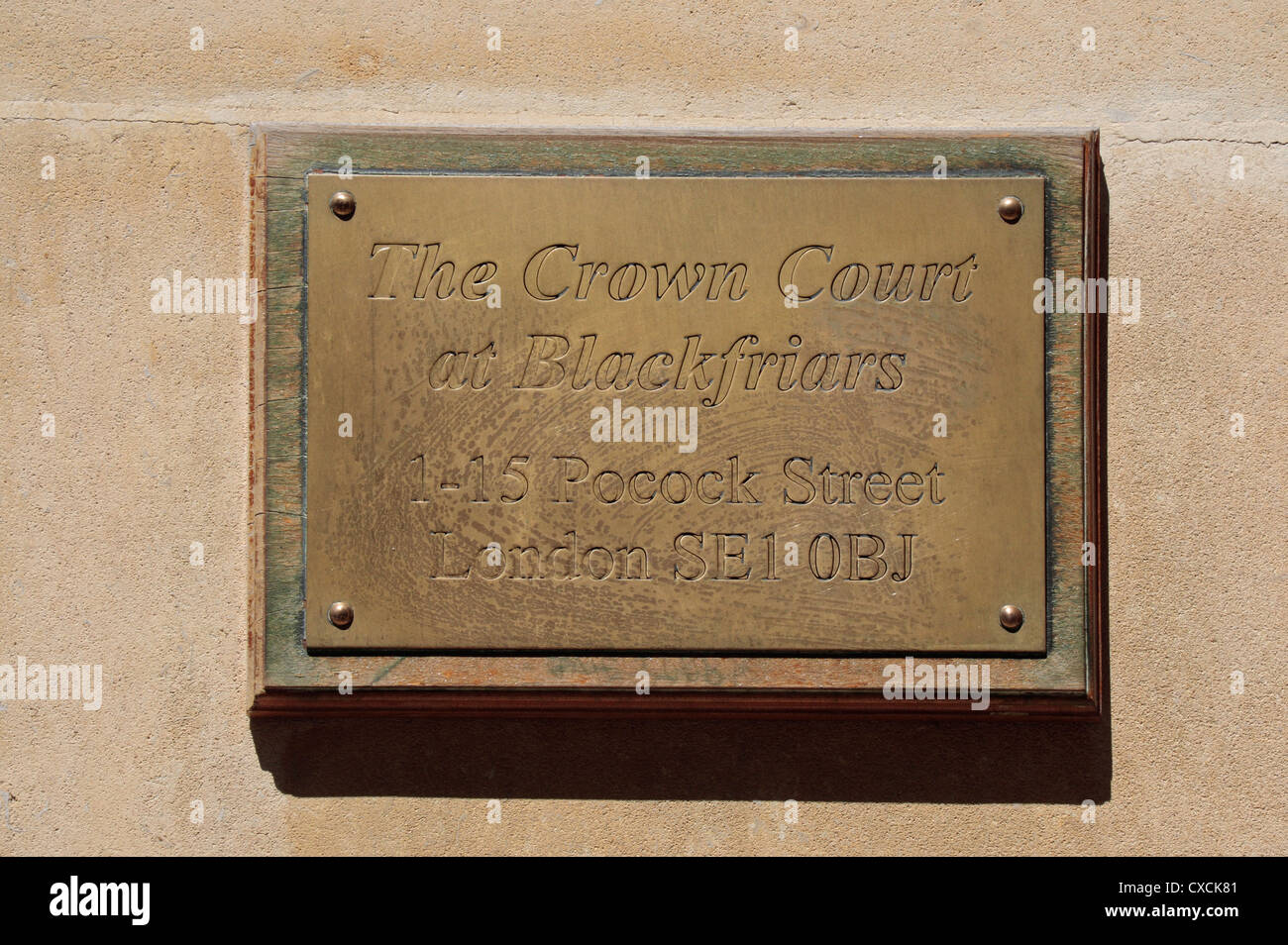 Name plate oyutside the main entrance to The Crown Court at Blackfriars ...