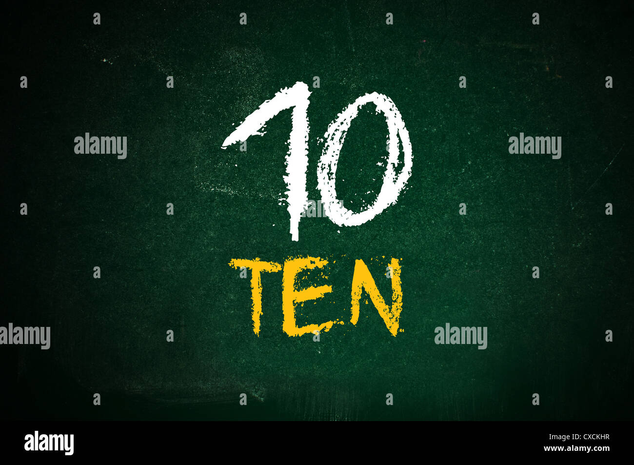 Number ten, handwritten number ten with a chalk on a green chalkboard ...
