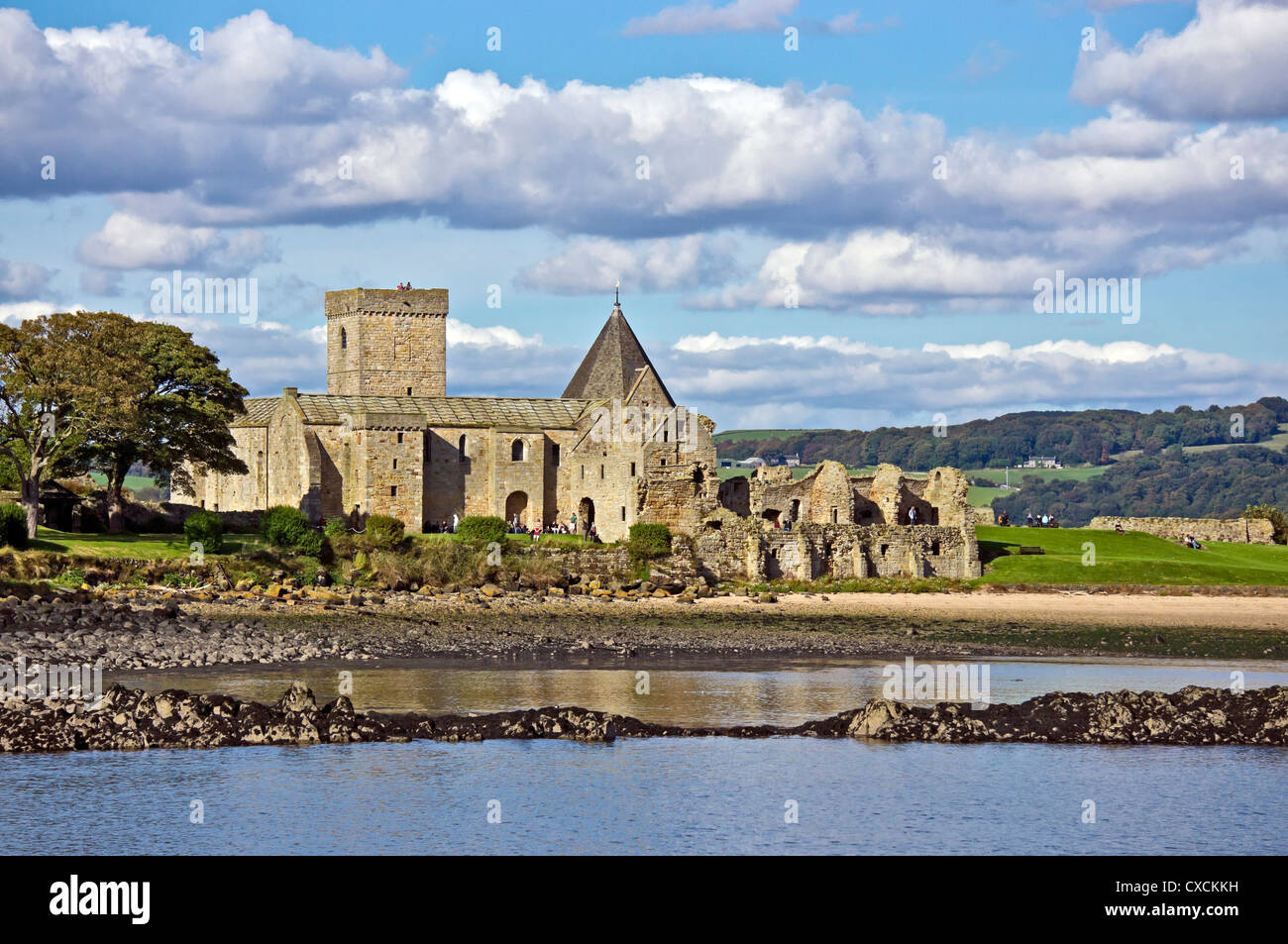 St Colm's Abbey on the small island Inchcolm in the Firth of Forth ...