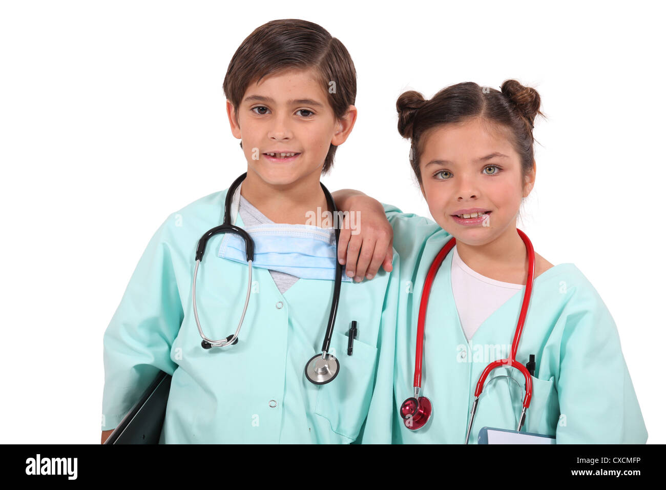 Kids dressed up as doctors Stock Photo - Alamy