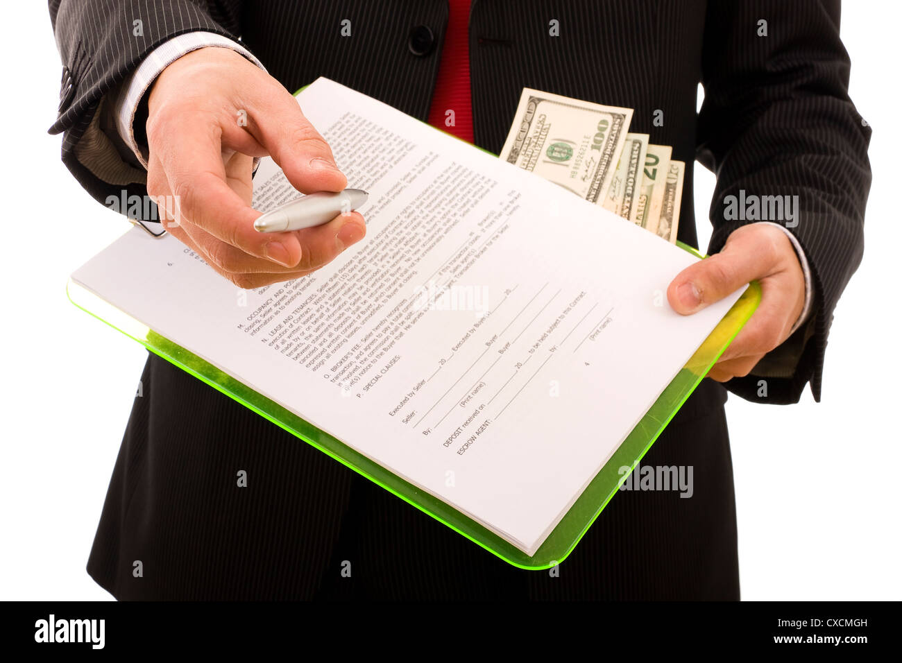 Business man giving a pen to sign a contract (home made contract ...