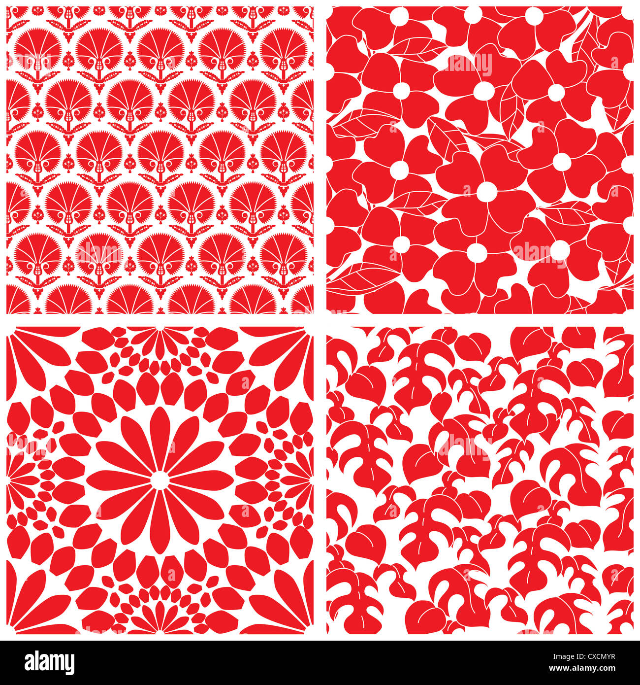 Set of red and white seamless patterns Stock Photo - Alamy