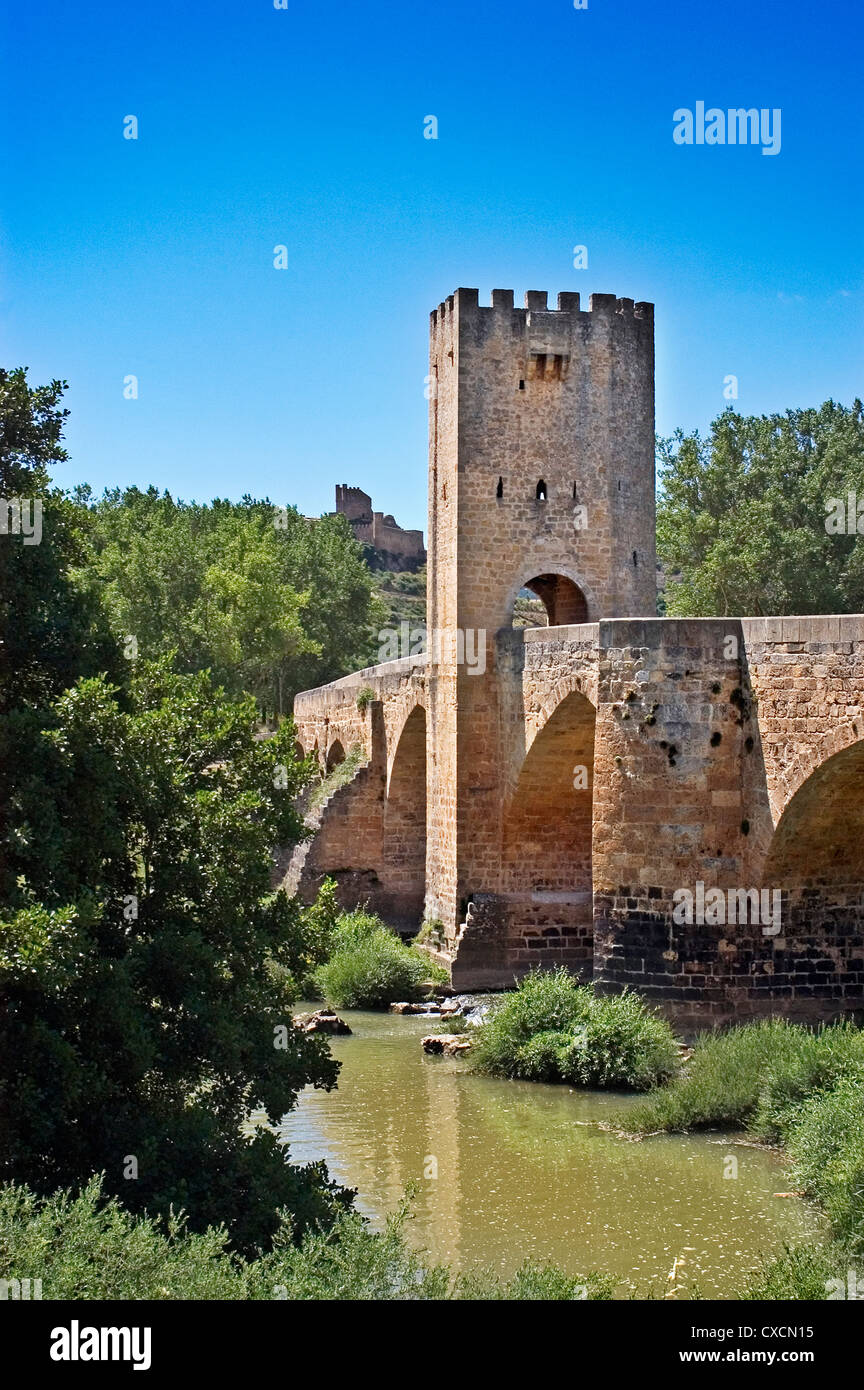 Medieval bridge over the river Ebro and fourteenth century tower Frias ...