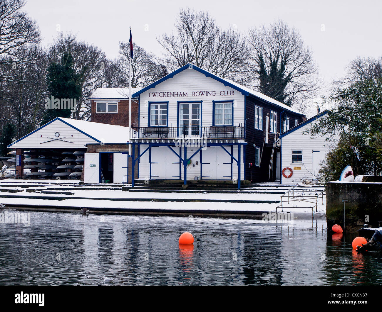 Snow-covered Twickenham Rowing Club Stock Photo - Alamy