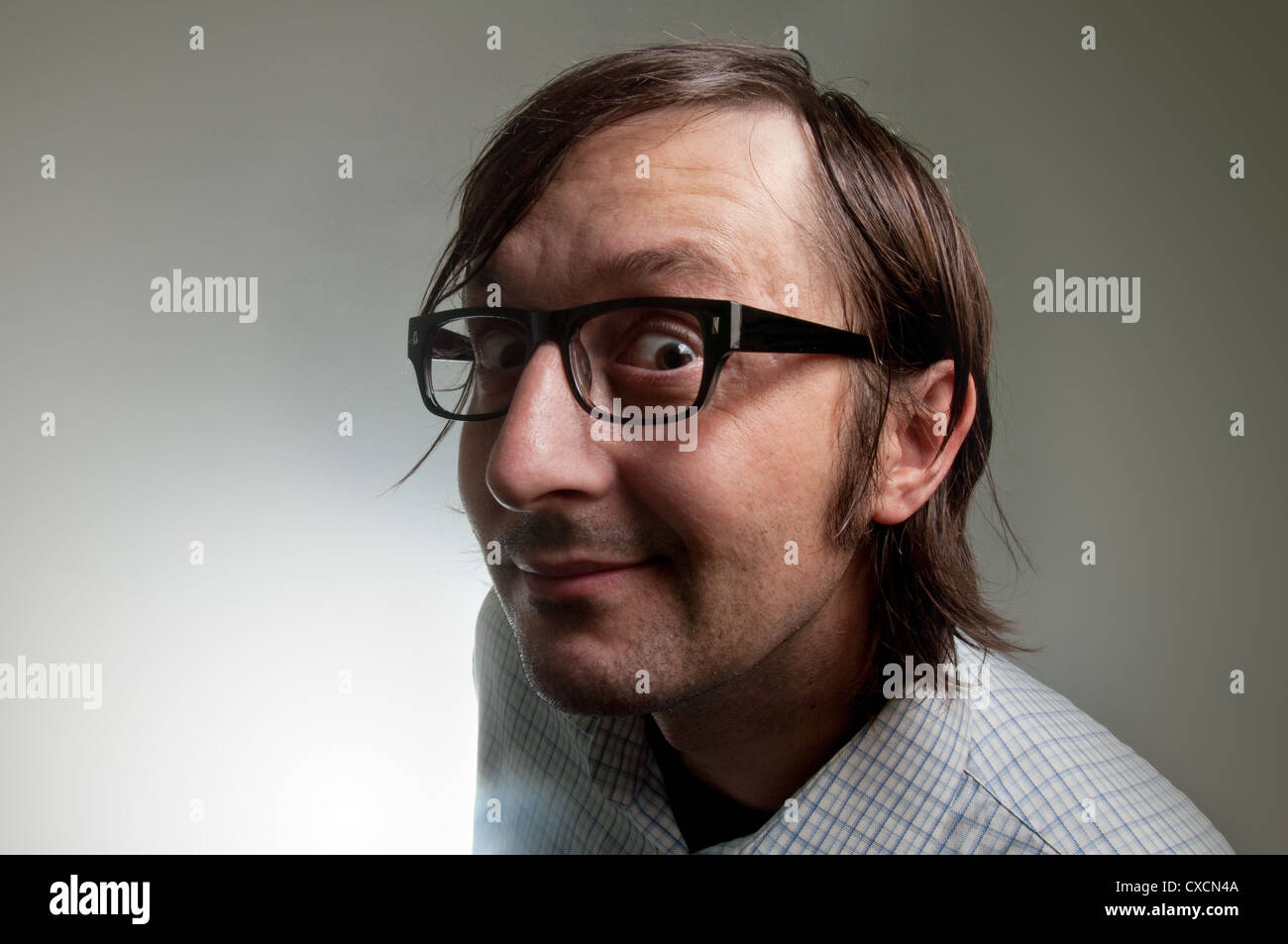 Big head nerd male close up portrait, this image is a humorous concept ...