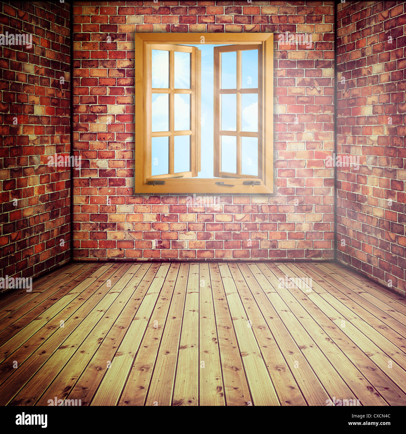 Abstract interior with opened window Stock Photo - Alamy