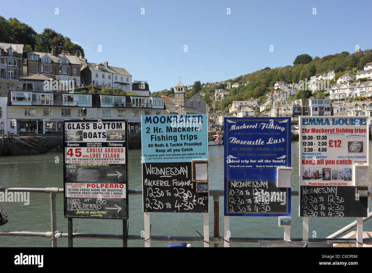 Tourist signs at East Looe Harbour Stock Photo - Alamy