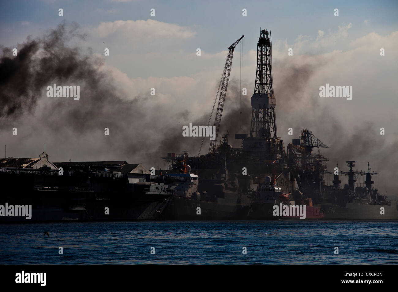 Air pollution at the border of Guanabara Bay, Rio de Janeiro downtown ...