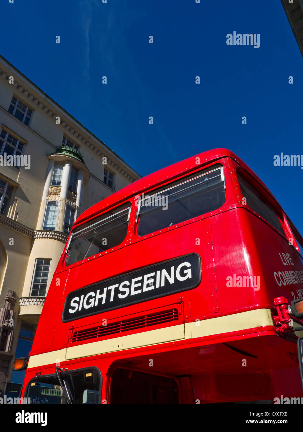 Traditional historic red London double decker bus in use for city ...