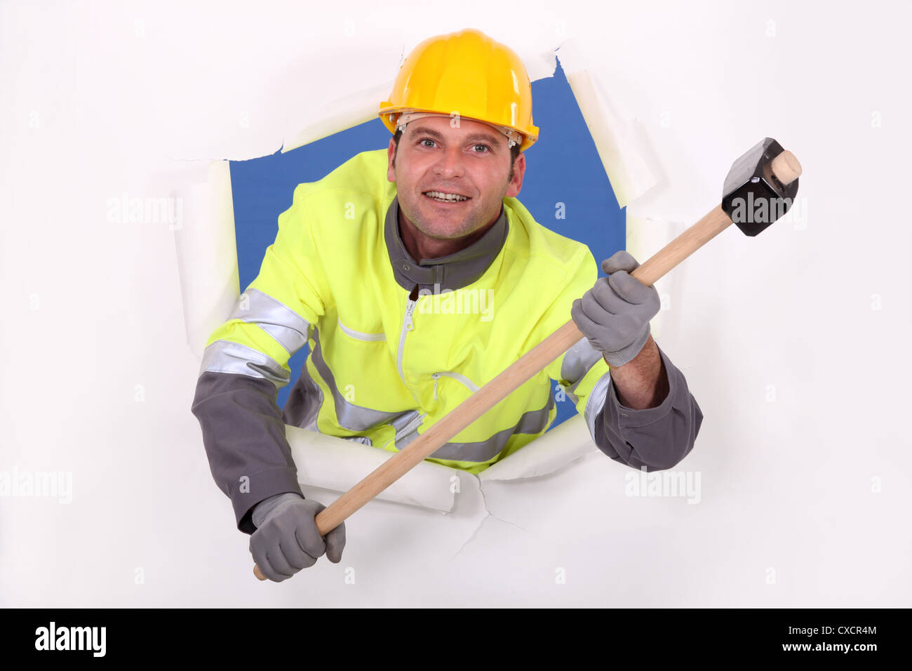 Hi!!! I'm the guy with a hammer Stock Photo - Alamy