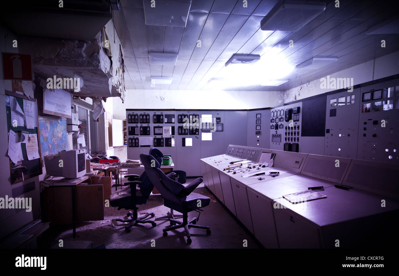 The control room of an abandoned power station Stock Photo - Alamy