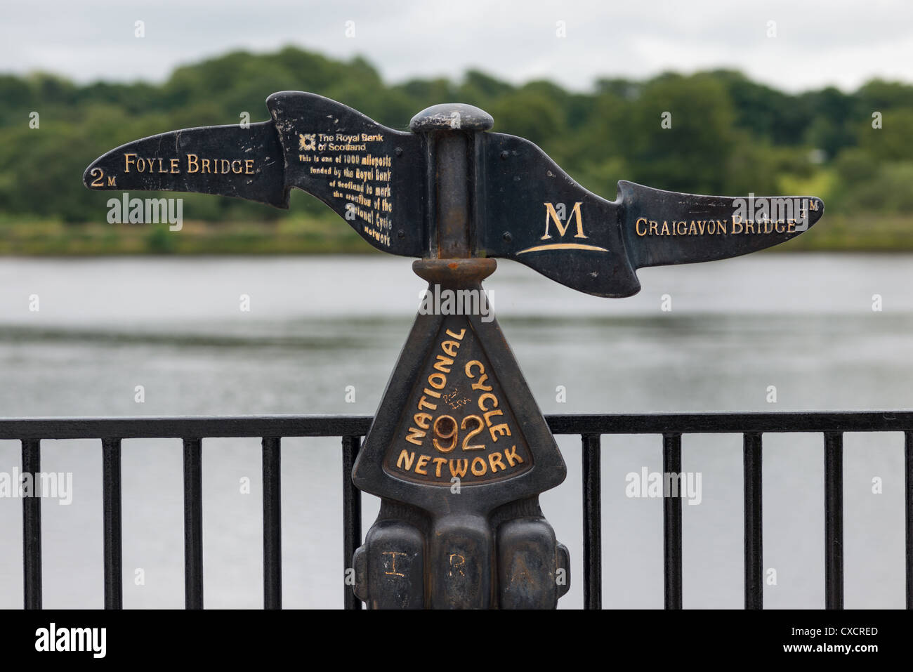Signpost for National Cycle network at Derry, Northern Ireland, England ...