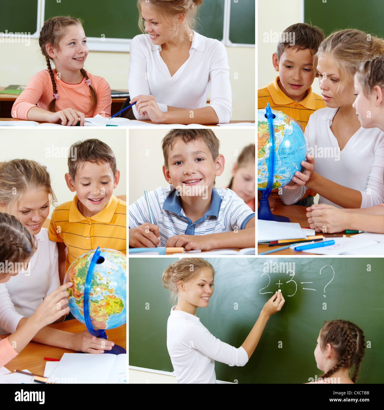 Collage of cute classmates and teacher at lesson Stock Photo - Alamy
