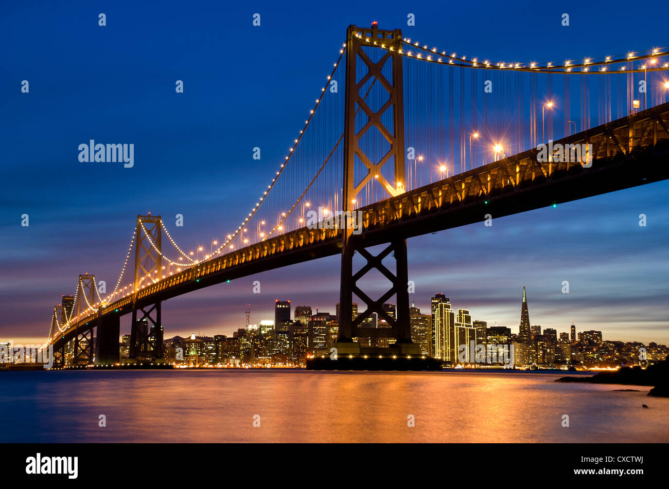 San Francisco Bay Bridge at night, California, USA Stock Photo - Alamy