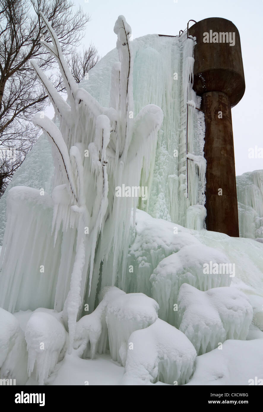 frozen old water tower, covered by ice Stock Photo - Alamy