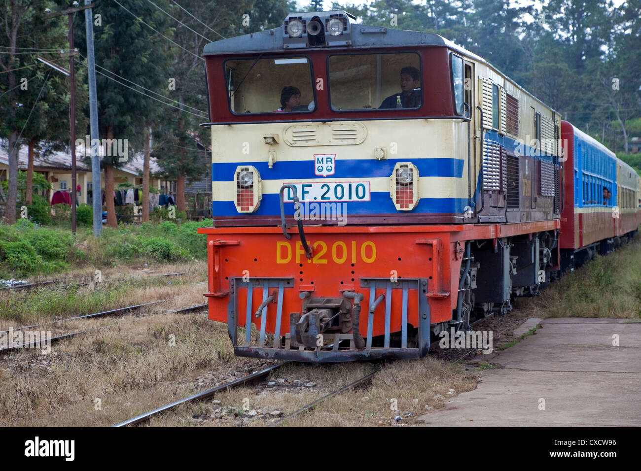 Myanmar, Burma. Diesel Locomotive in Kalaw Train Station Stock Photo ...