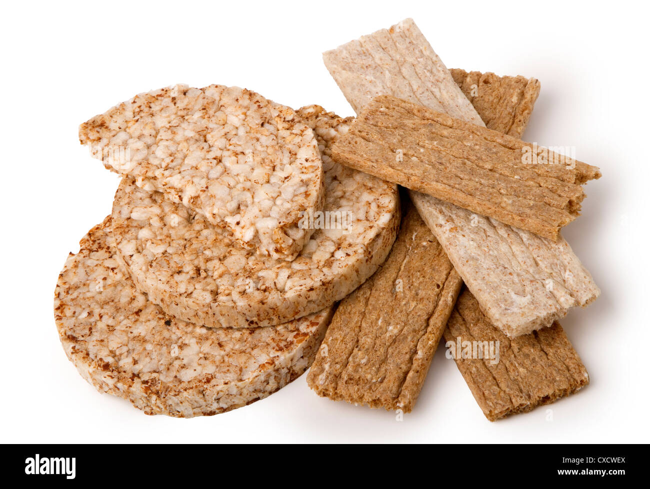 different dietary dry crispbreads, isolated on white background Stock ...