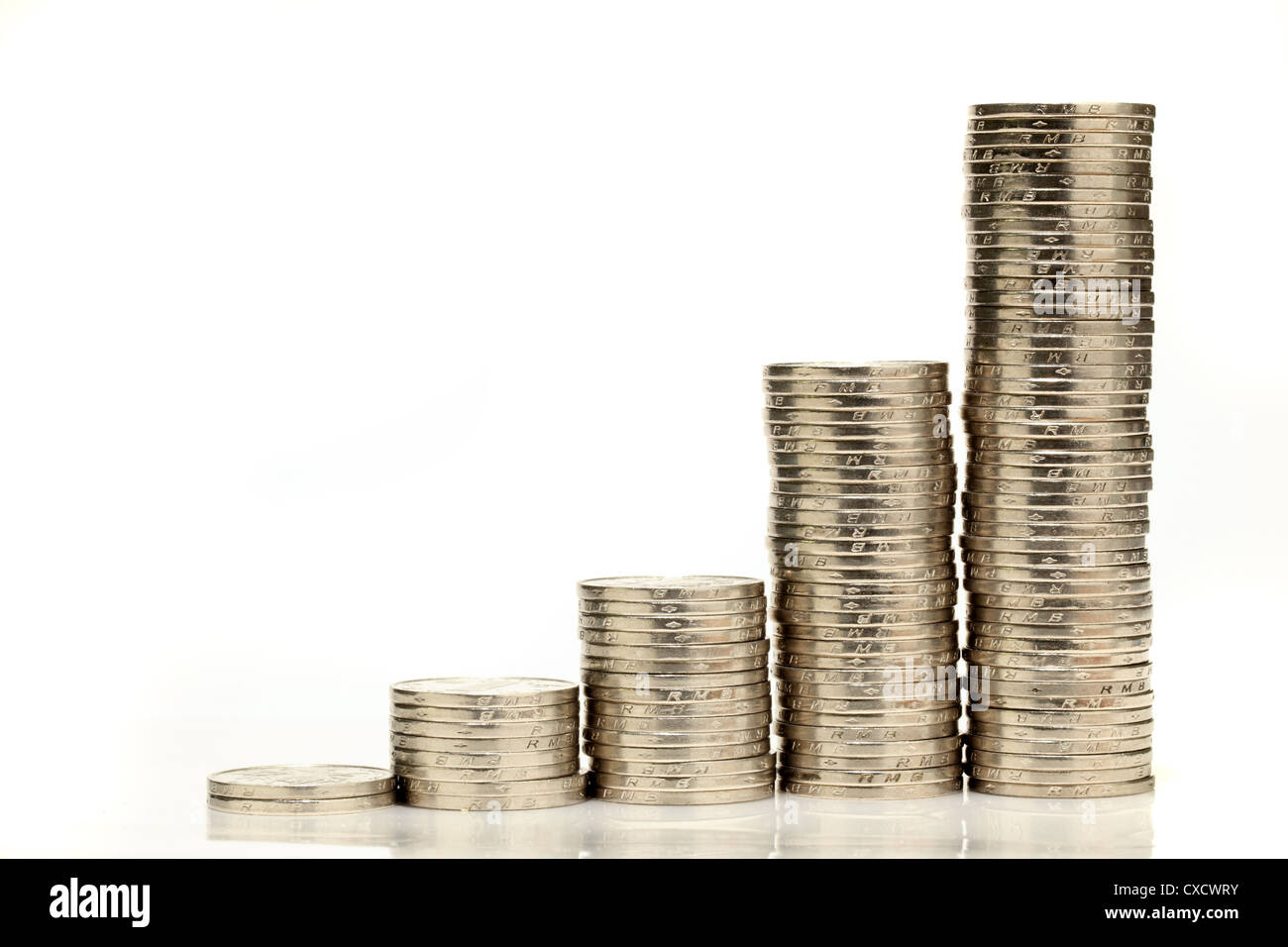 Chinese coin stacks showing growth Stock Photo - Alamy