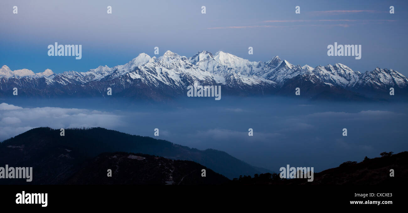 Stunning view of beautiful snow-capped mountains in the Himalayas at ...