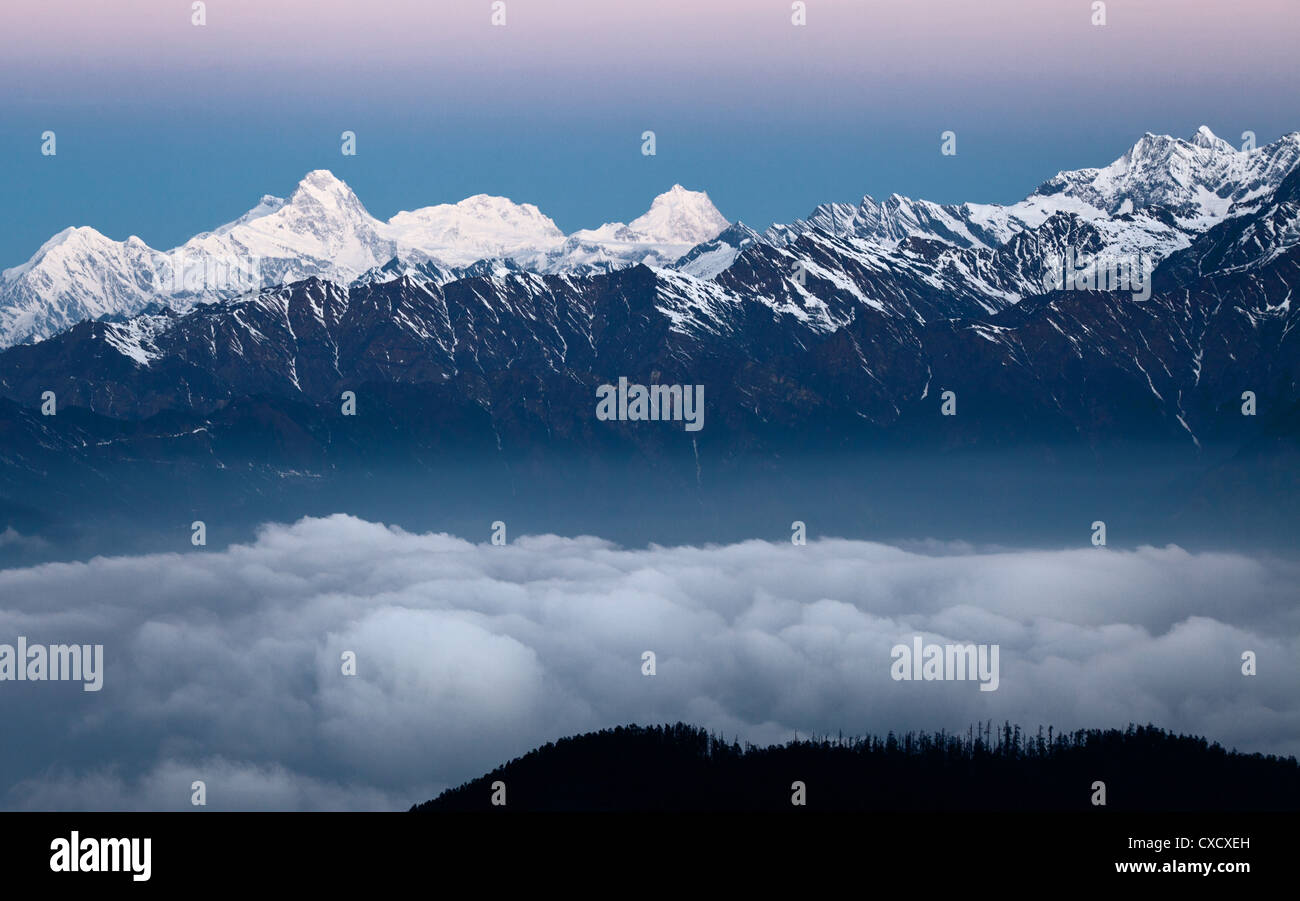 Stunning view of beautiful snow-capped mountains in the Himalayas at ...