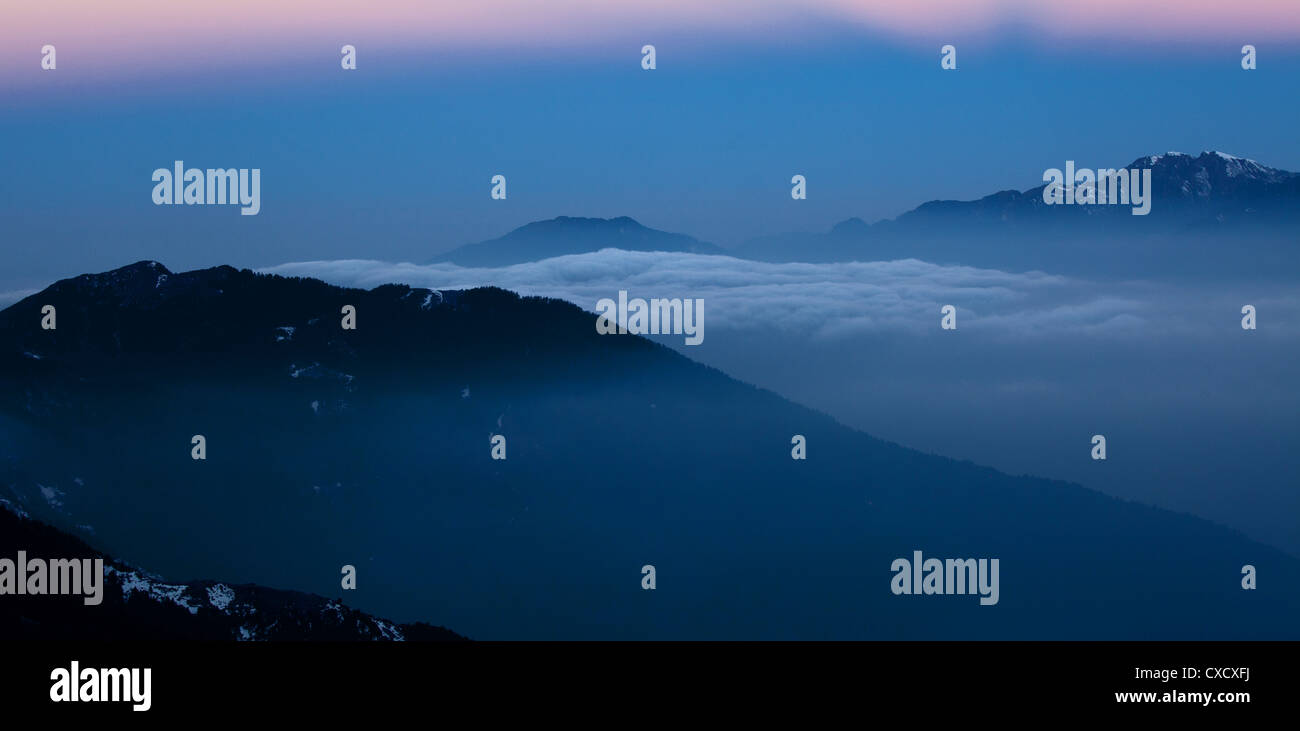 Stunning view of beautiful snow-capped mountains in the Himalayas at ...