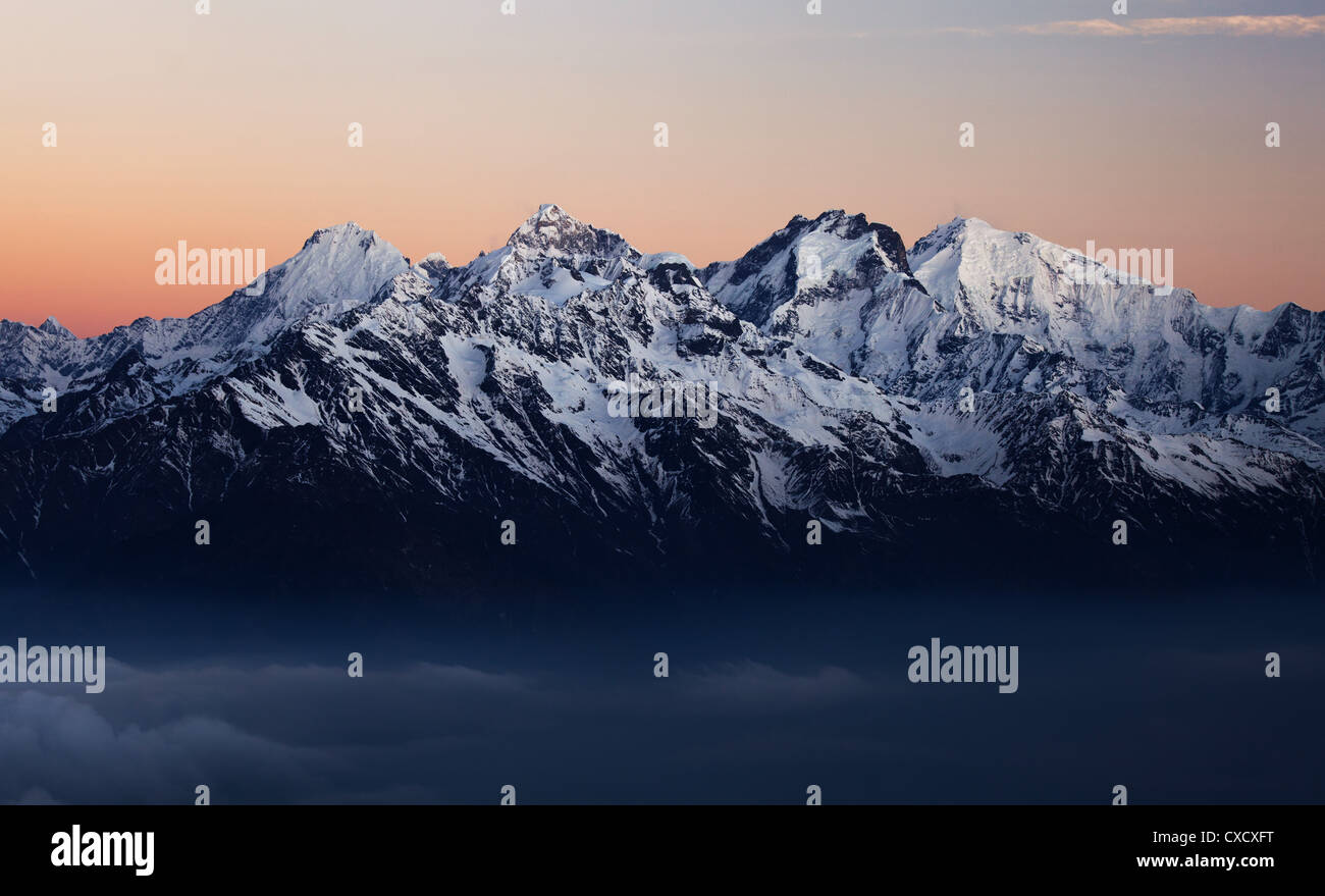 Stunning view of beautiful snow-capped mountains in the Himalayas at ...