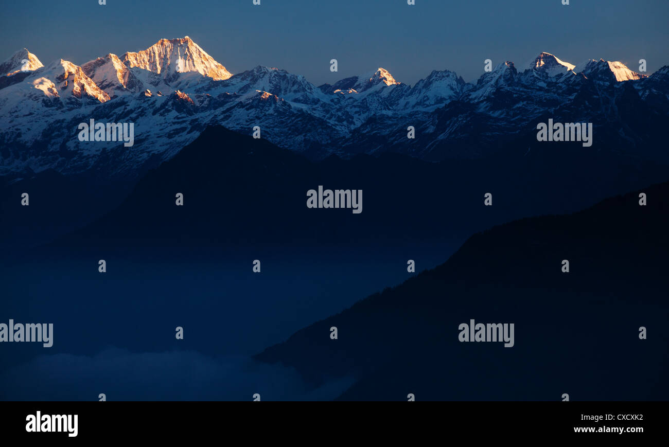 Stunning view of beautiful snow-capped mountains in the Himalayas at ...