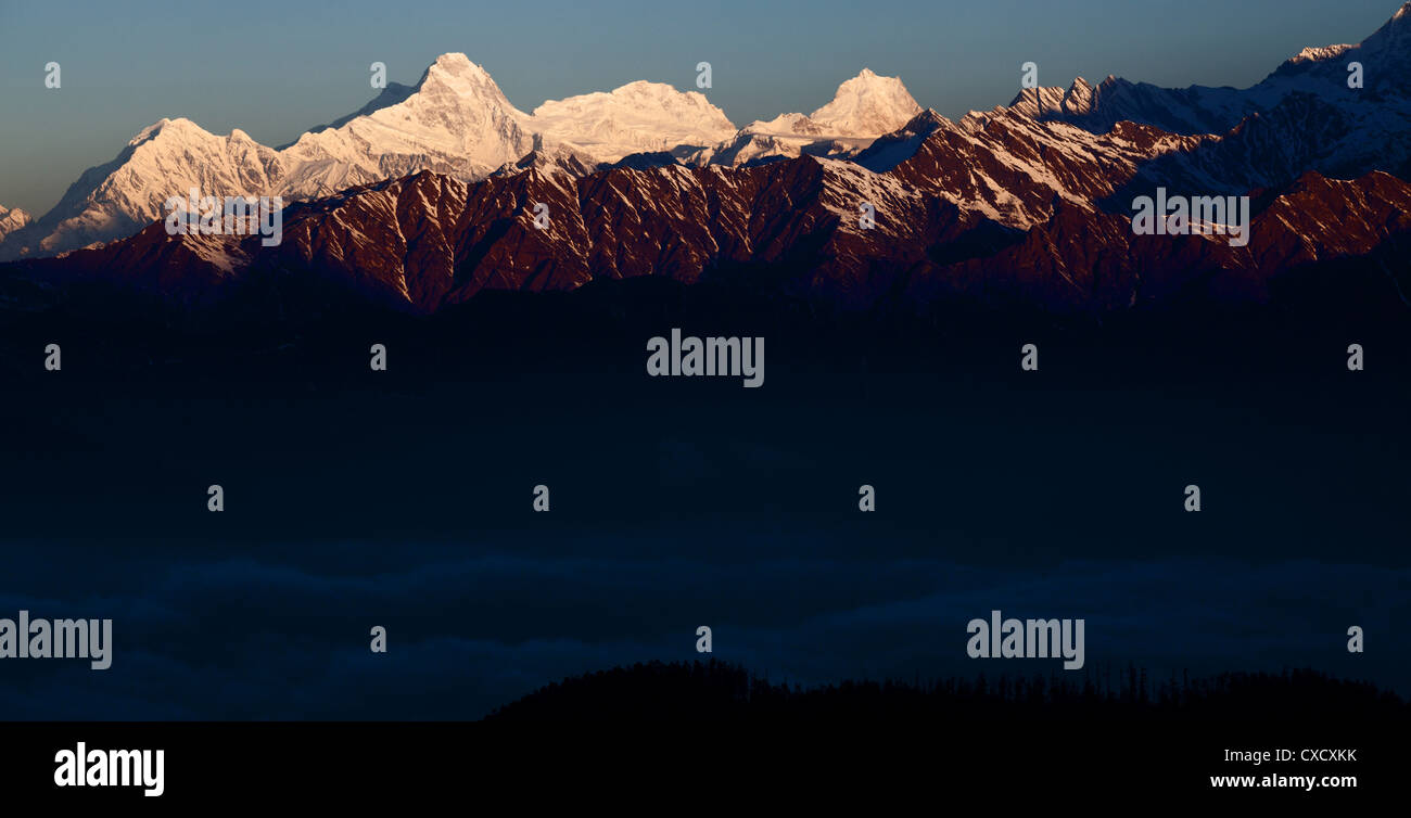 Stunning view of beautiful snow-capped mountains in the Himalayas at ...