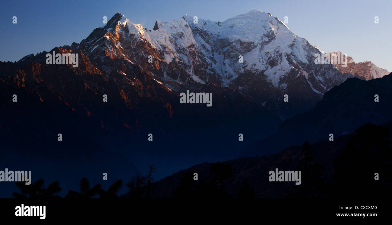 Stunning view of beautiful snow-capped mountains in the Himalayas at ...