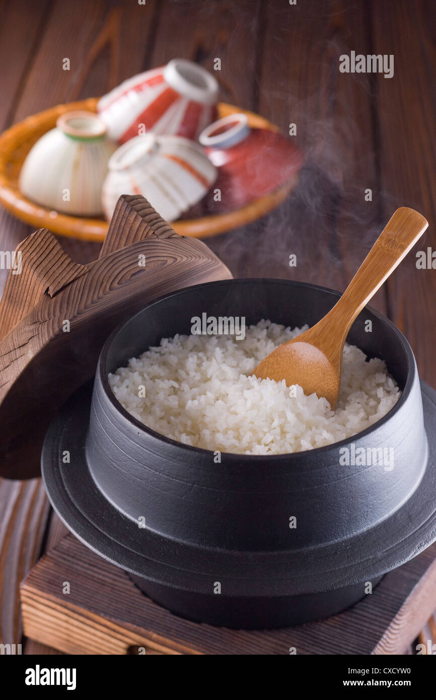 Steamed Rice in Iron Pot Stock Photo - Alamy