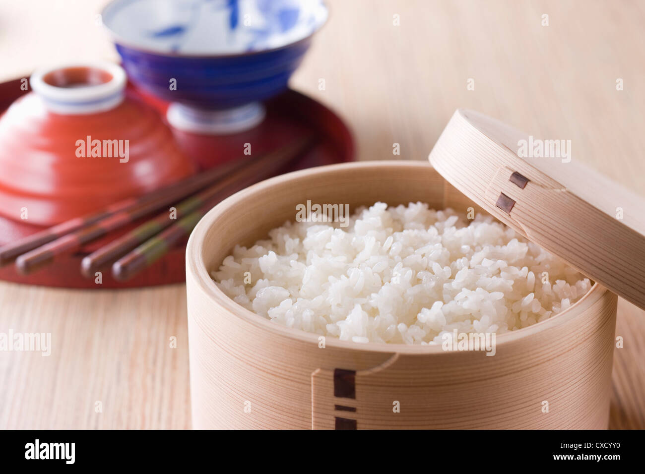 Steamed Rice in Wooden Tub Stock Photo - Alamy