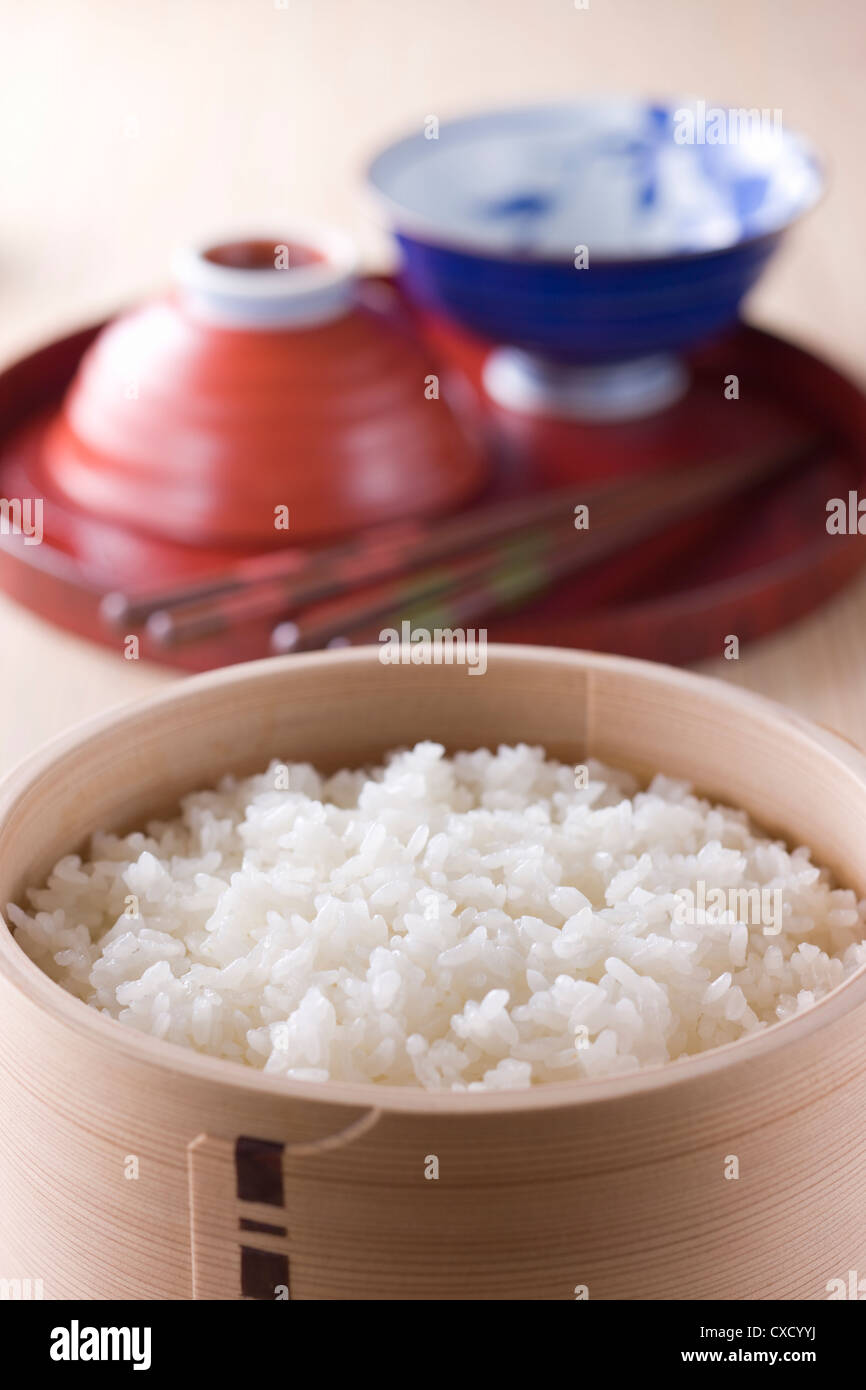 Steamed Rice in Wooden Tub Stock Photo - Alamy