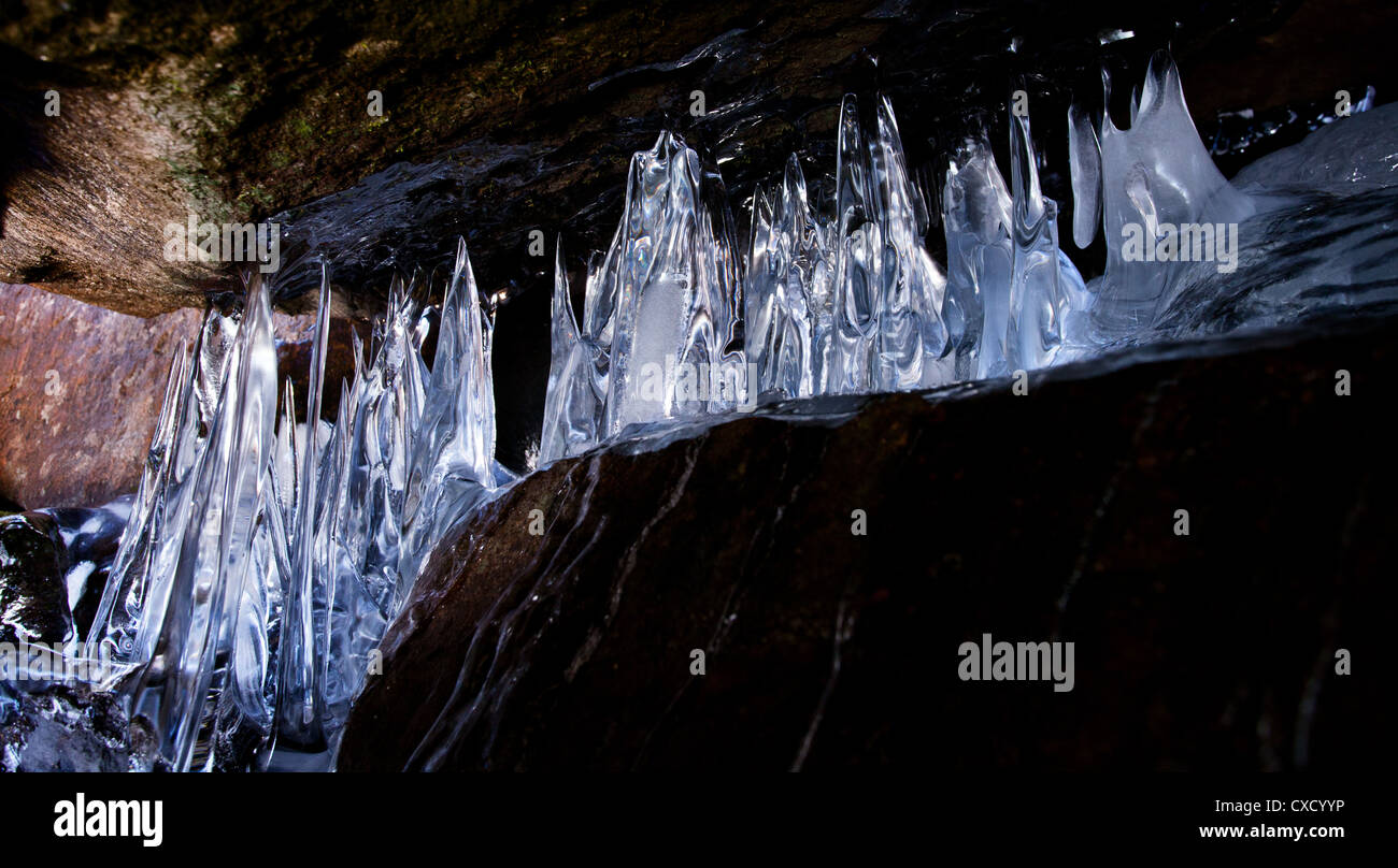 Beautiful icicles hanging between rocks, Himalayas, Nepal Stock Photo ...