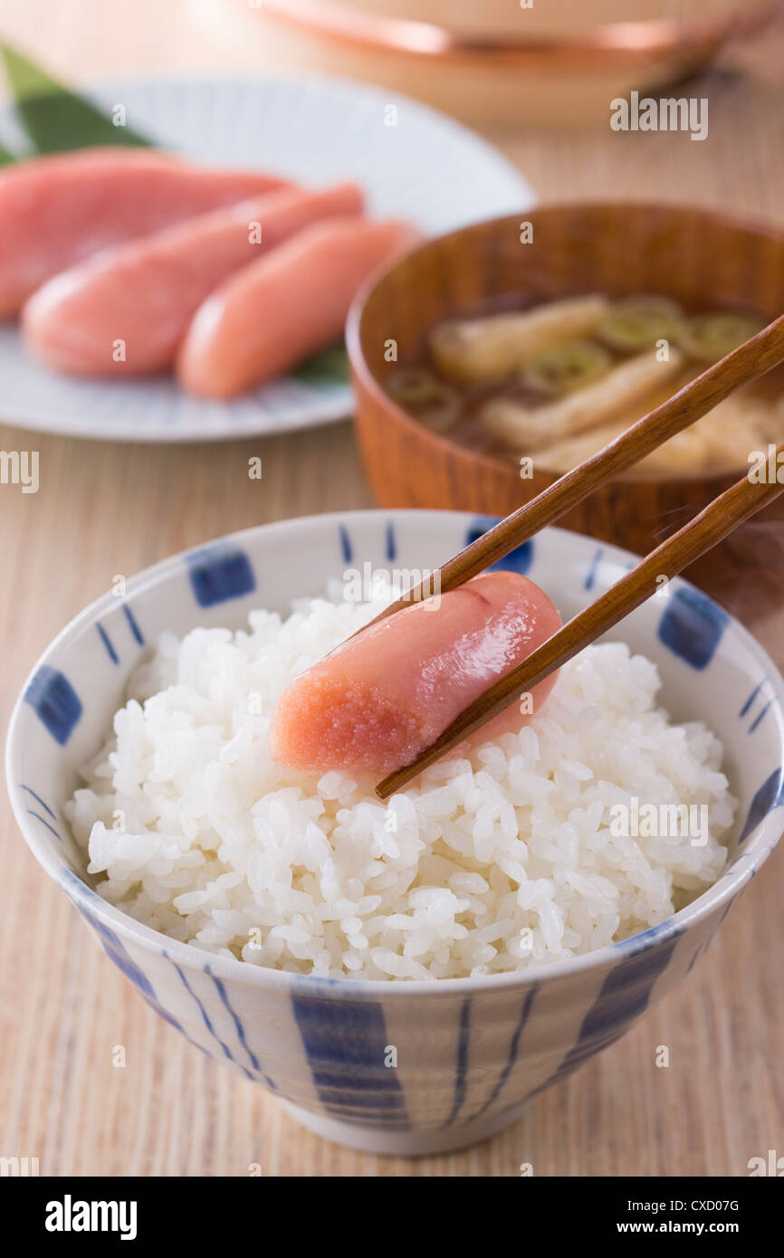 Tarako on Steamed Rice Stock Photo - Alamy