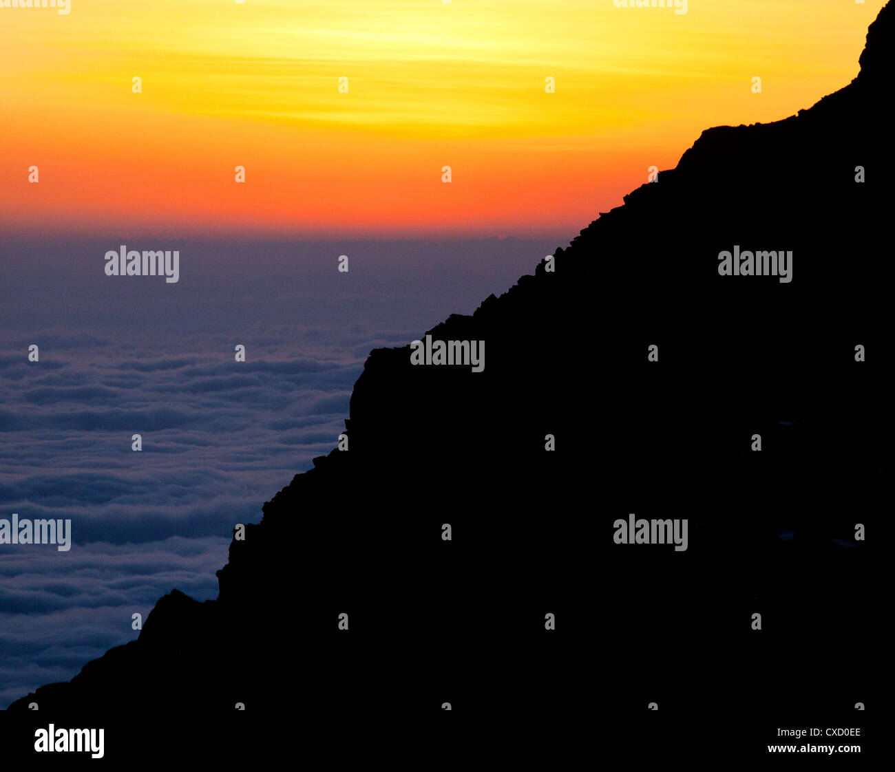 View over mountains with clouds in the distance at sunset, Gosaikunda ...