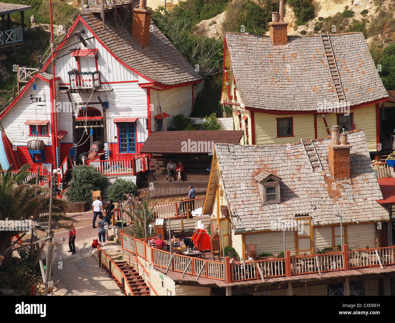 Colorful houses in Popeye village Stock Photo - Alamy
