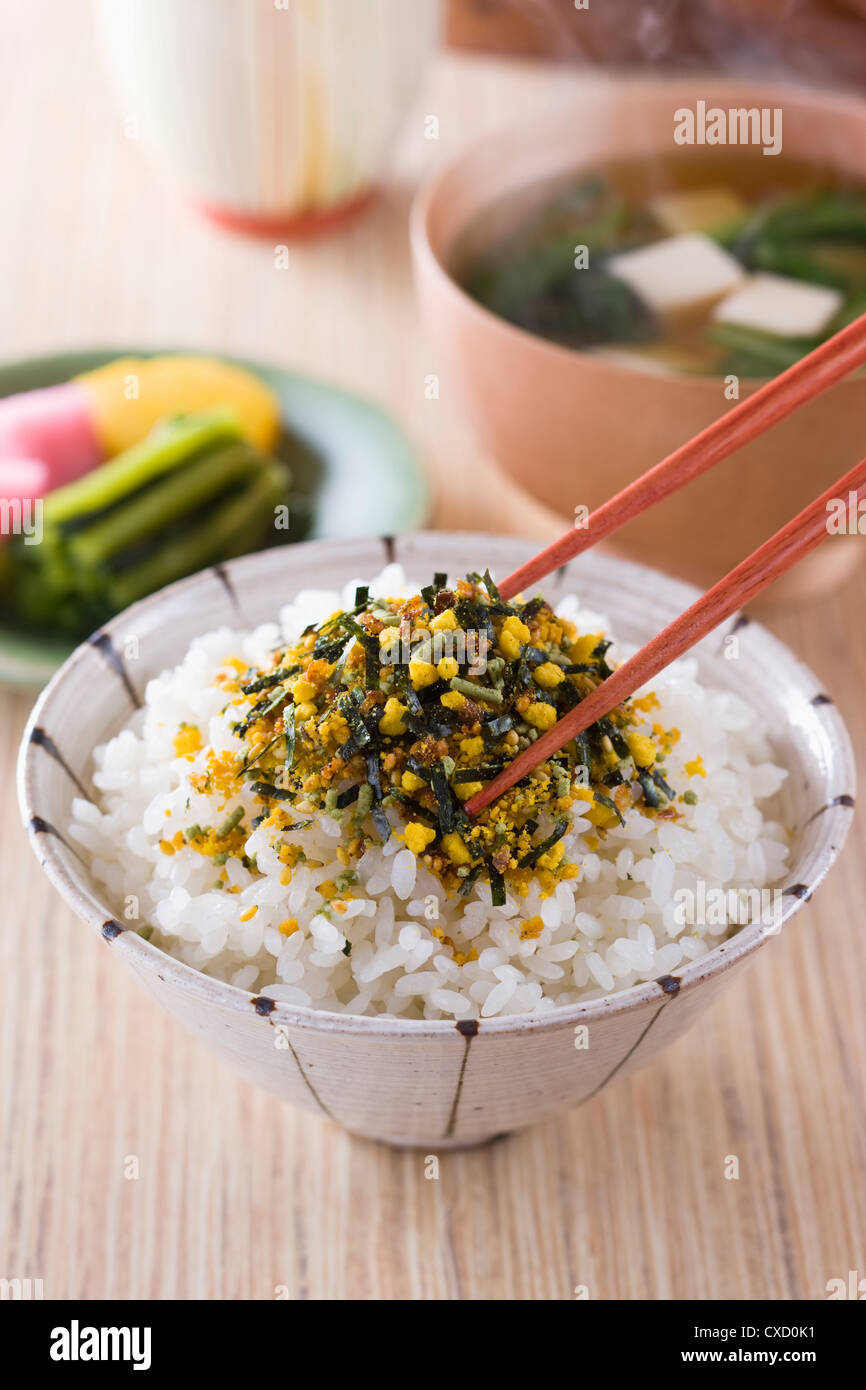 Furikake on Steamed Rice Stock Photo - Alamy