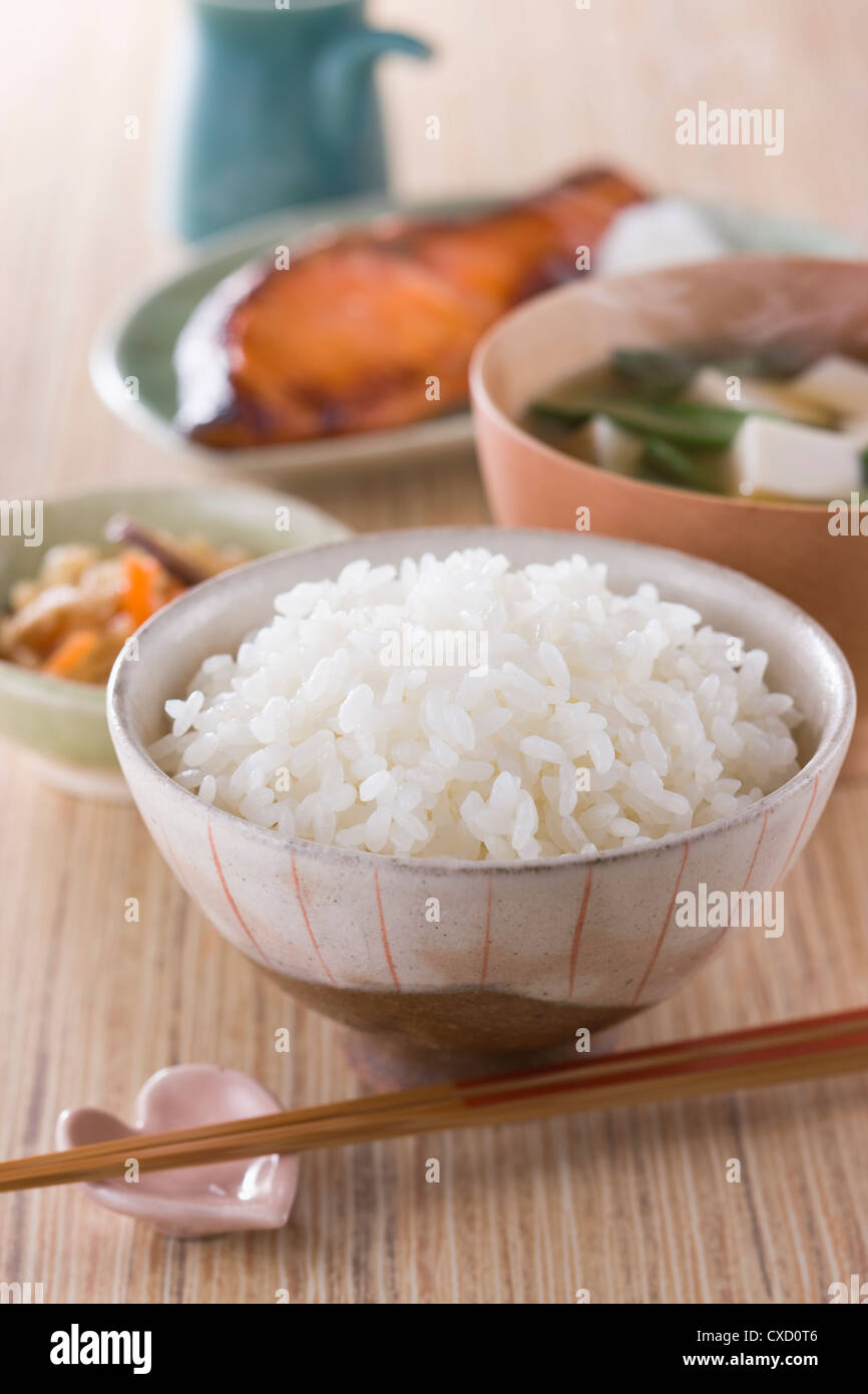 Steamed Rice with Side Dishes Stock Photo - Alamy