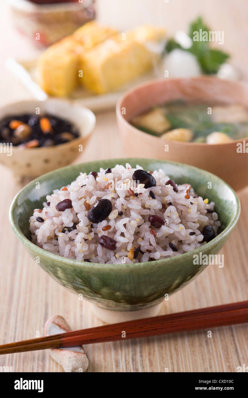 Steamed Mixed Millet and Rice with Side Dishes Stock Photo - Alamy