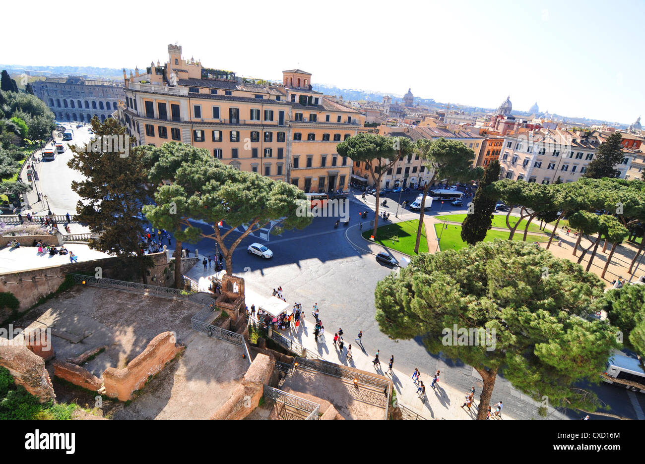 Aerial view of the Piazza Venezia in central Rome, as seen from the ...