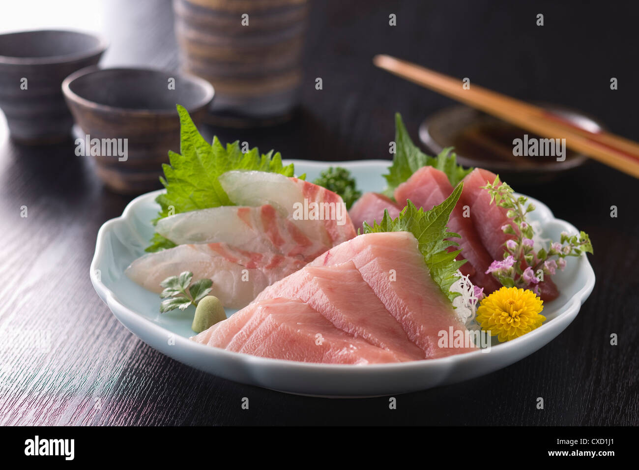 Three Assorted Sashimi, Medium Fatty Tuna, Lean Tuna and Sea Bream ...