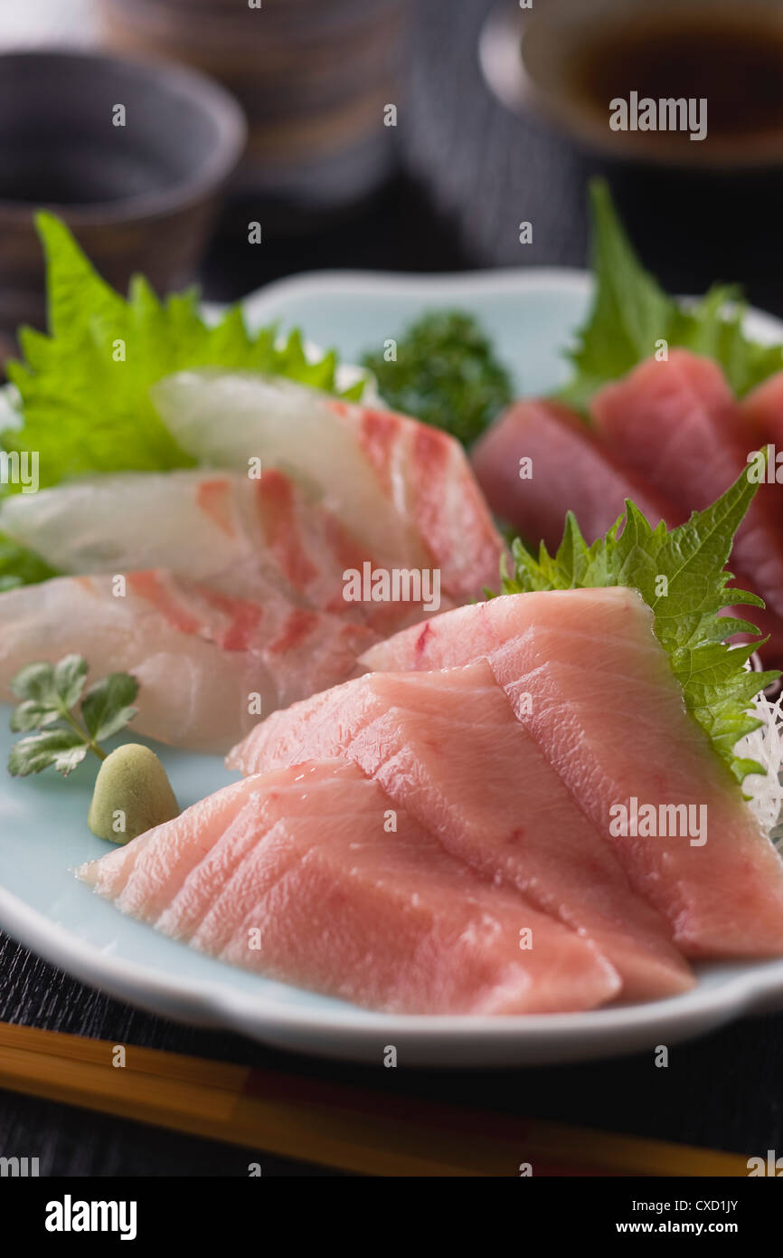 Three Assorted Sashimi, Medium Fatty Tuna, Lean Tuna and Sea Bream ...