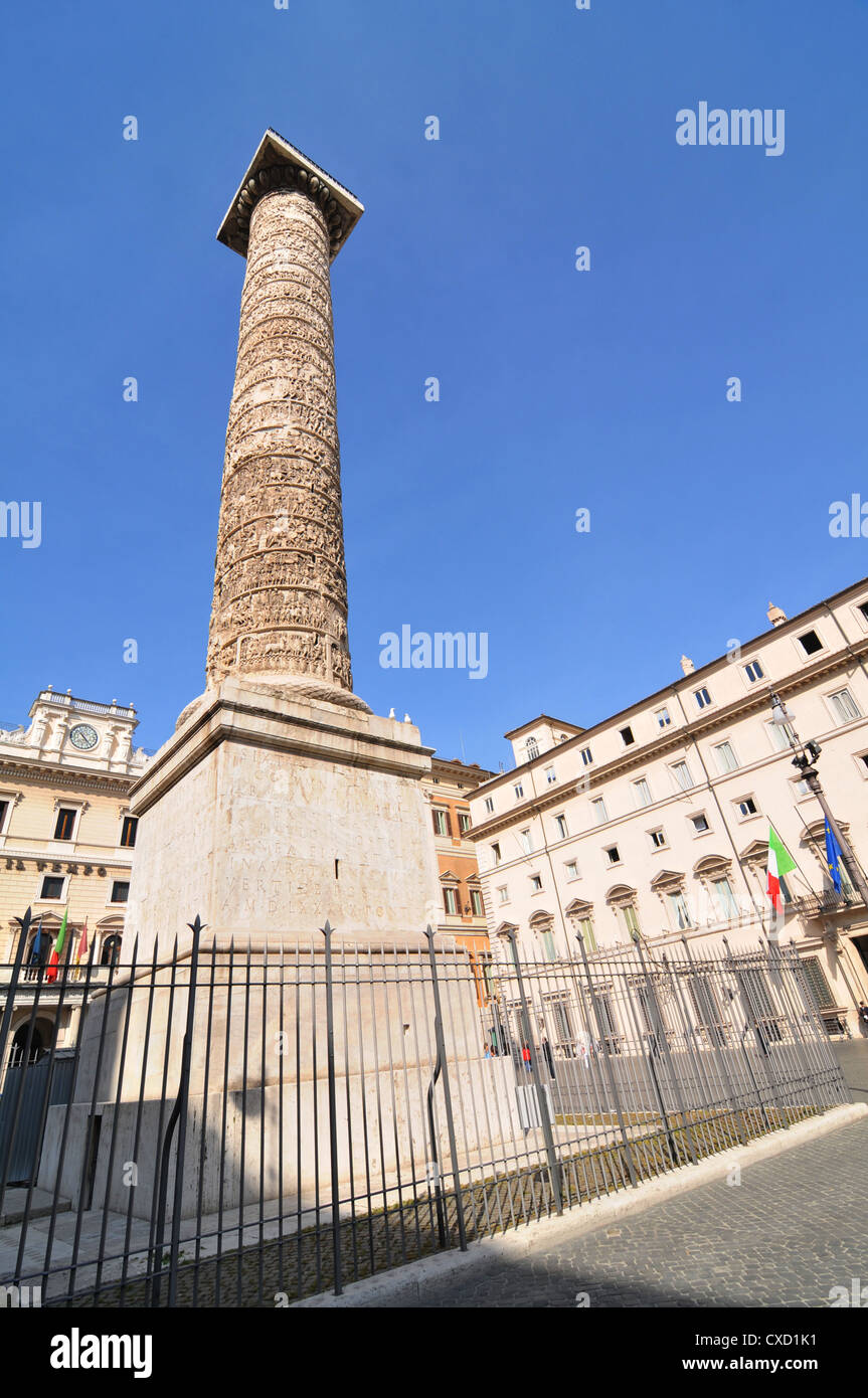 Architectural detail of the Marcus Aurelius column in Piazza Colonna ...
