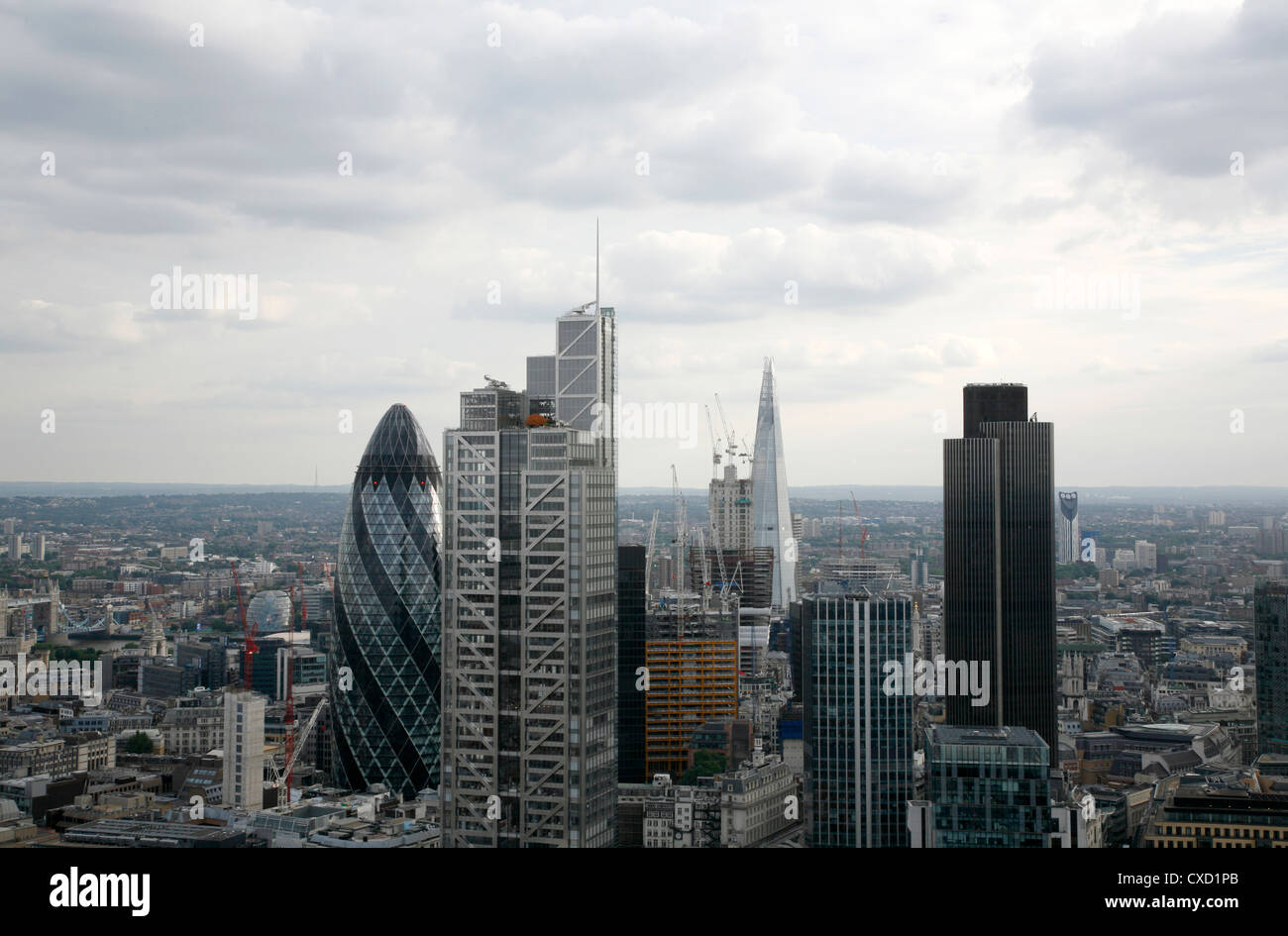 Skyline view of the Gherkin, Heron Tower, the Shard and Tower 42 in the ...