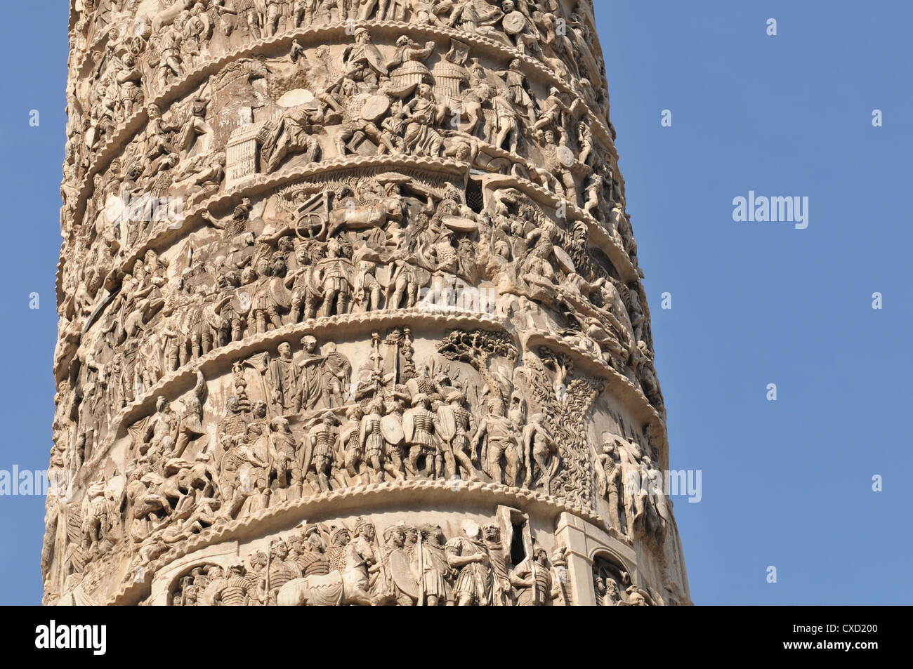 Architectural detail of the Marcus Aurelius column in Piazza Colonna ...