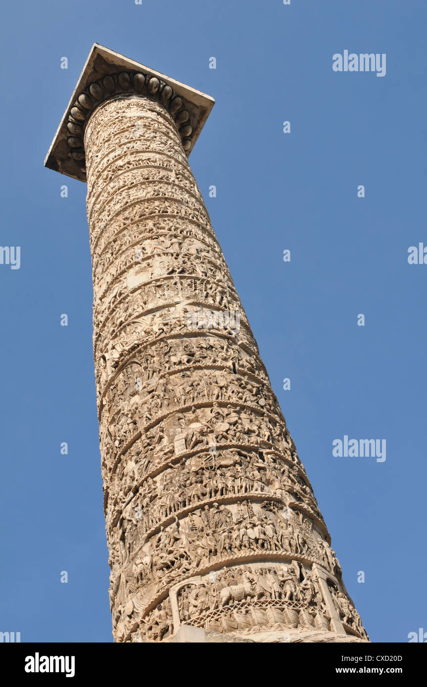 Architectural detail of the Marcus Aurelius column in Piazza Colonna ...