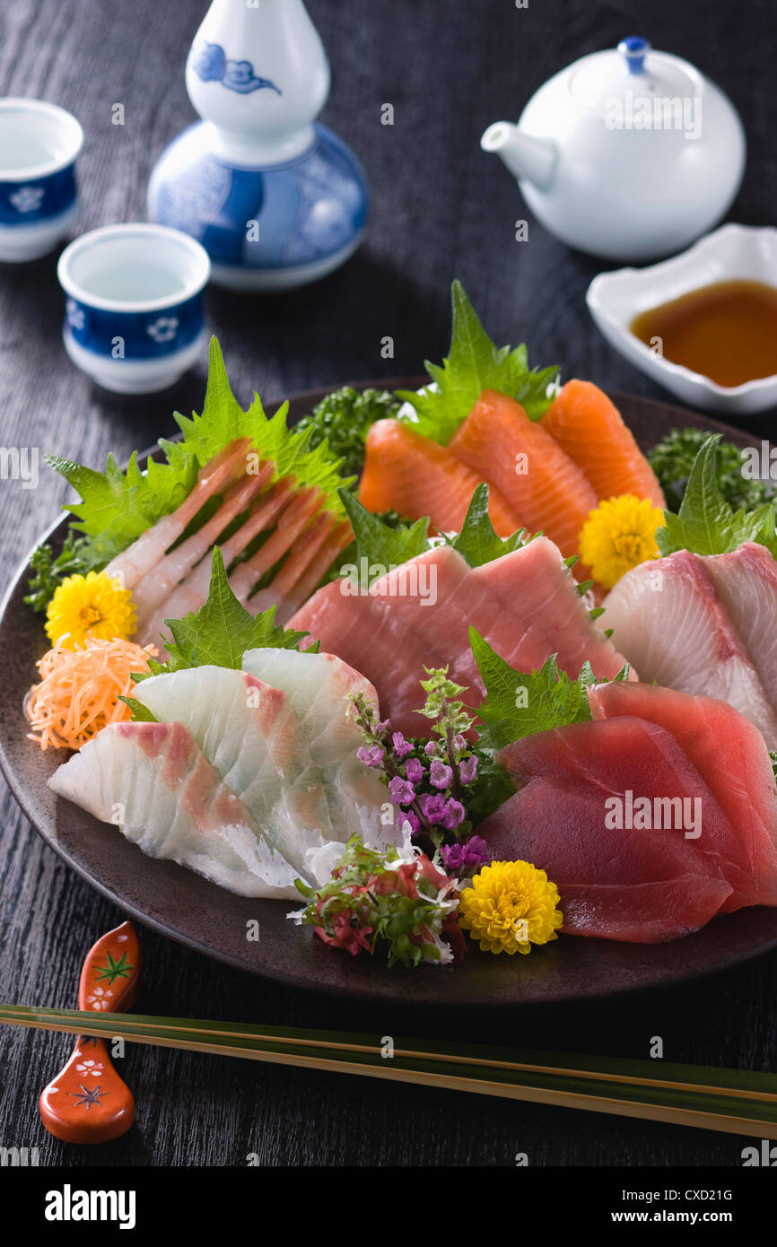 Six Assorted Sashimi Stock Photo - Alamy
