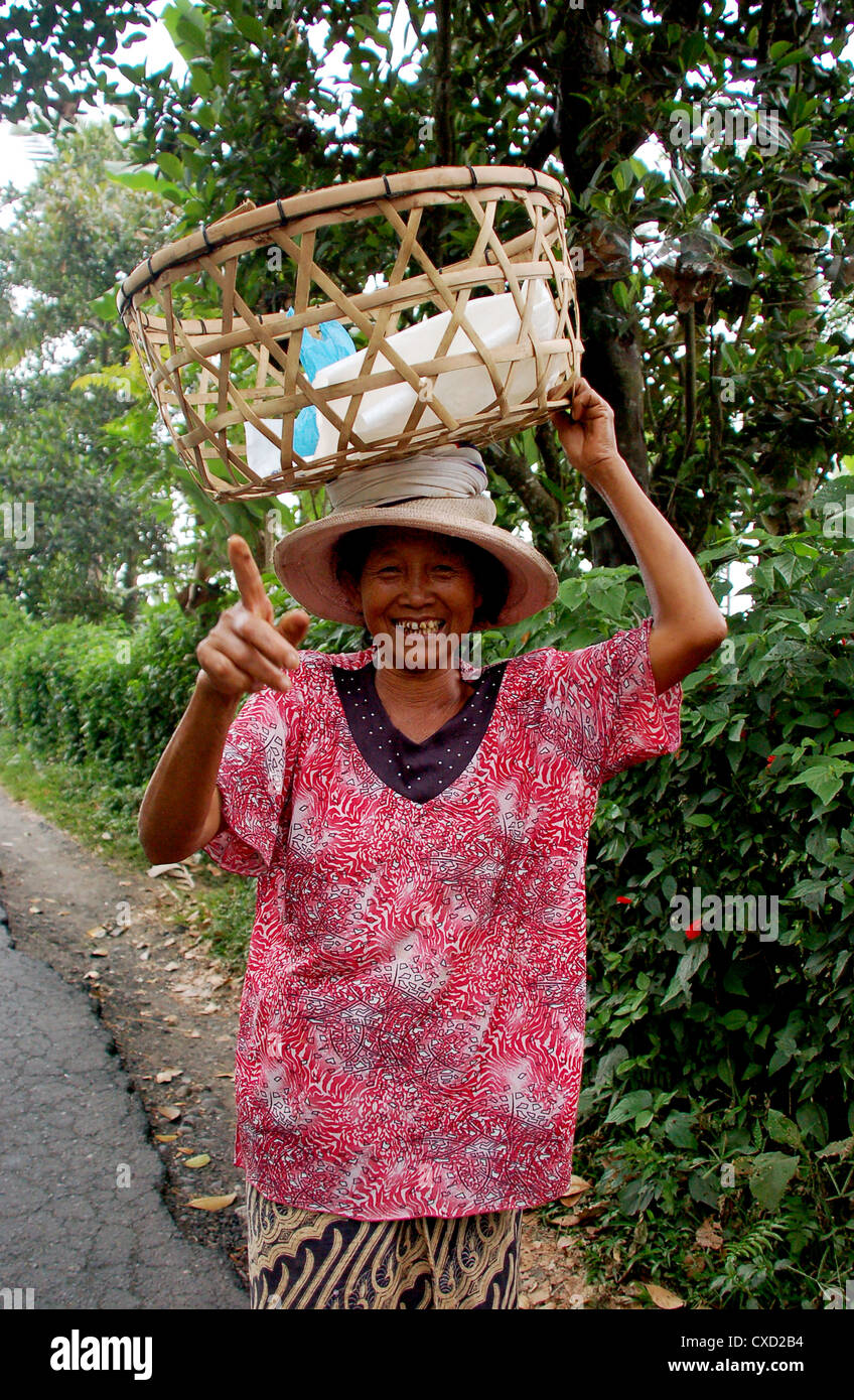 Happy woman walking wicker basket hi-res stock photography and images ...